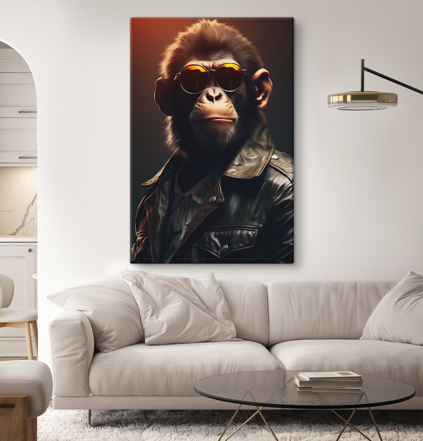 Tablouri O maimuță purtând ochelari de soare și o jachetă de piele ...