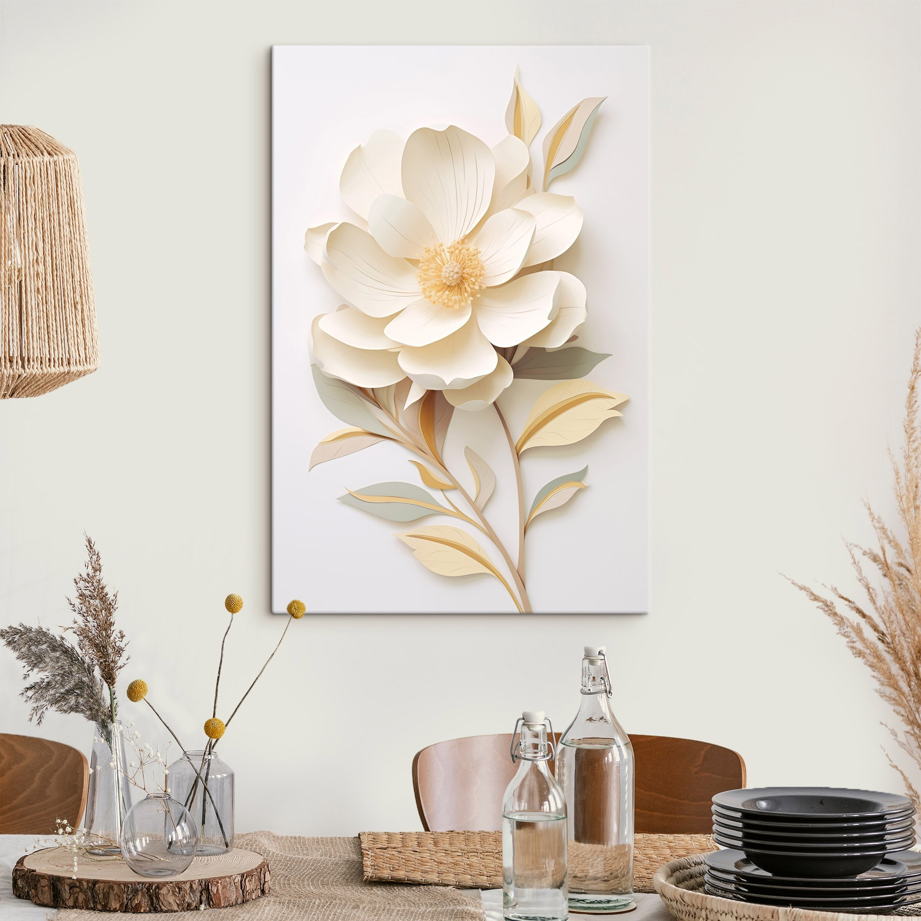 Tablouri Floare de hârtie cu frunze : s43569 - Tapeko.ro